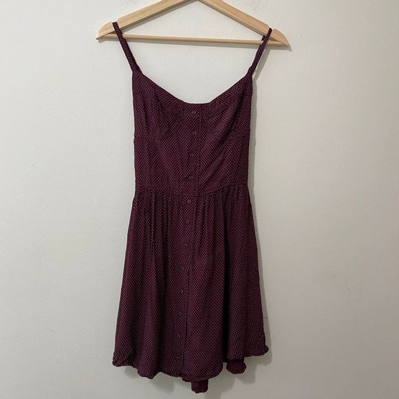 Garage | Dresses | Garage Bustier Polka Dot Dress Burgundy Large | Poshmark